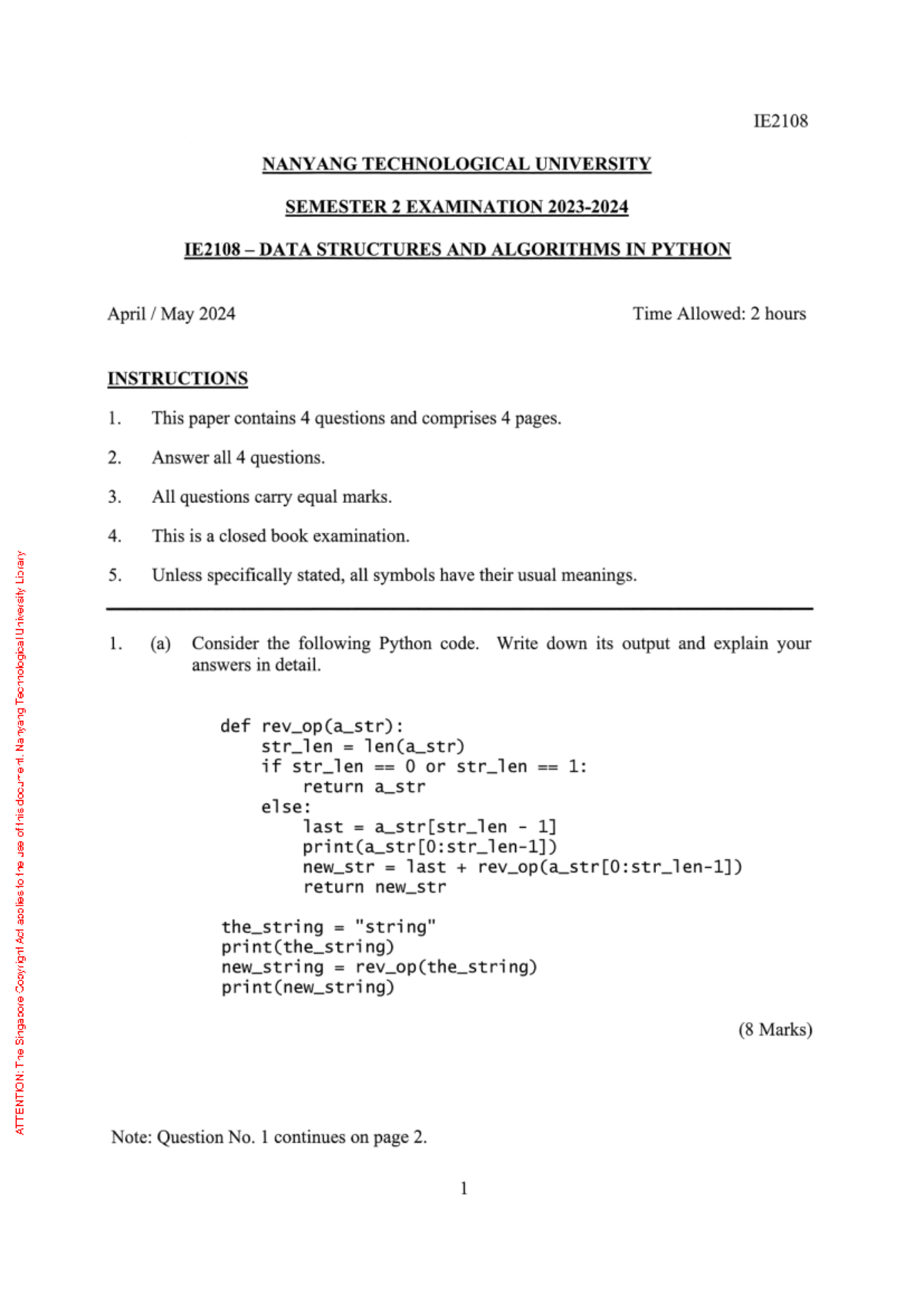 IE2108 2023-2024 Sem 2 Programming Output & Graph Algorithms Notes ...
