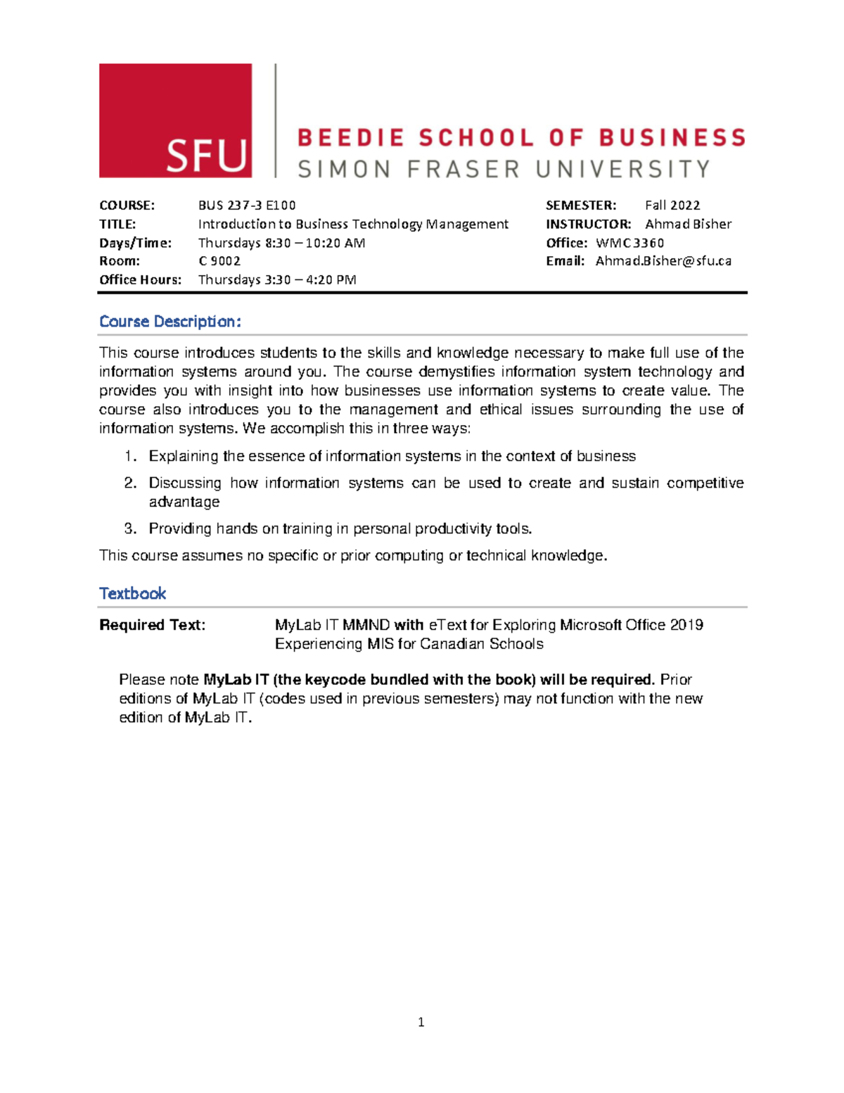 BUS E100 Introduction to Business Technology Management Outline - Studocu