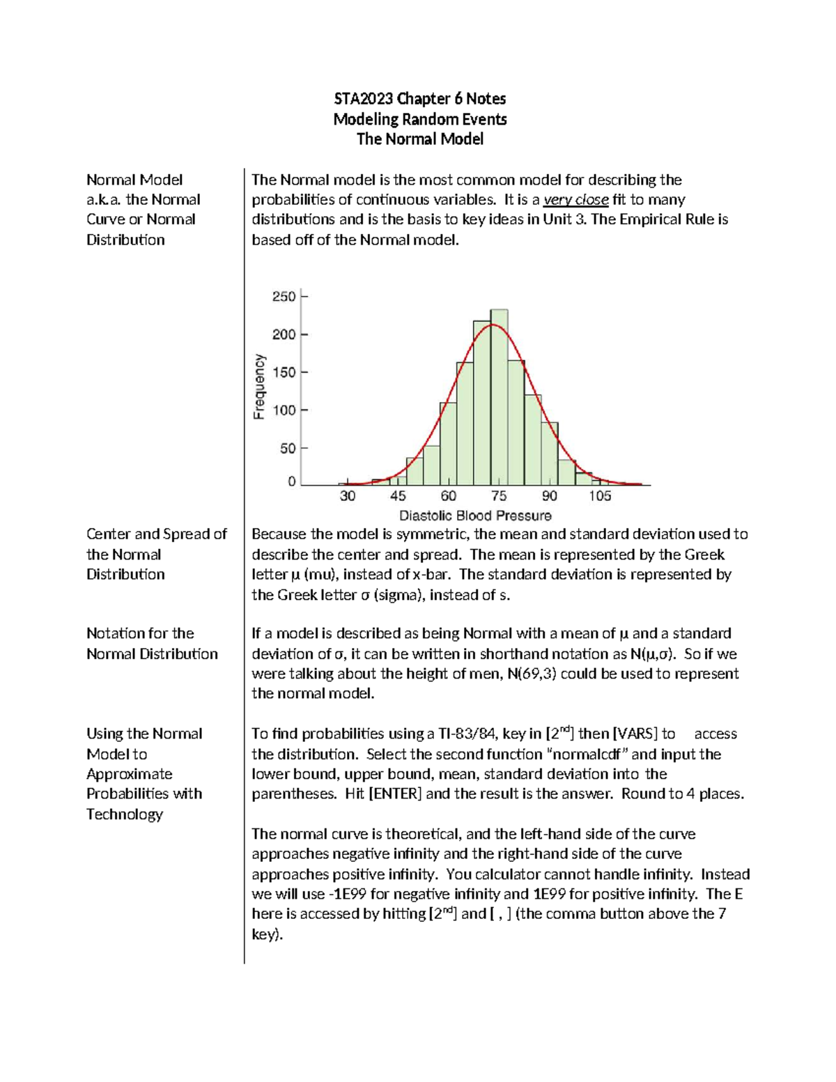 STA2023 Chapter 6 Notes: Normal Distribution & Probability Applications ...