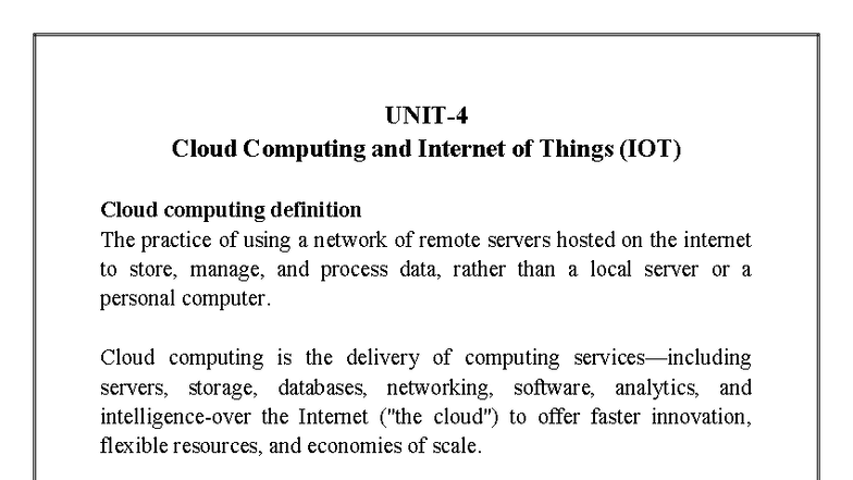 Cloud Computing & IoT Overview - CON TECH UNIT-4 - Studocu
