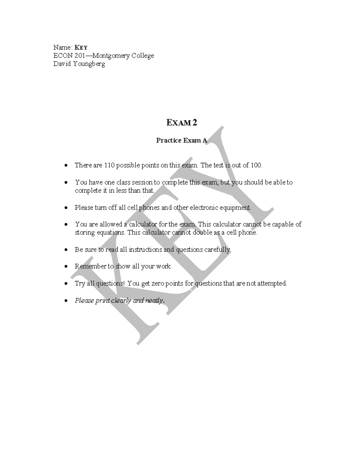 ECON 201 EXAM 2 A - Comprehensive Practice Exam Review - Studocu