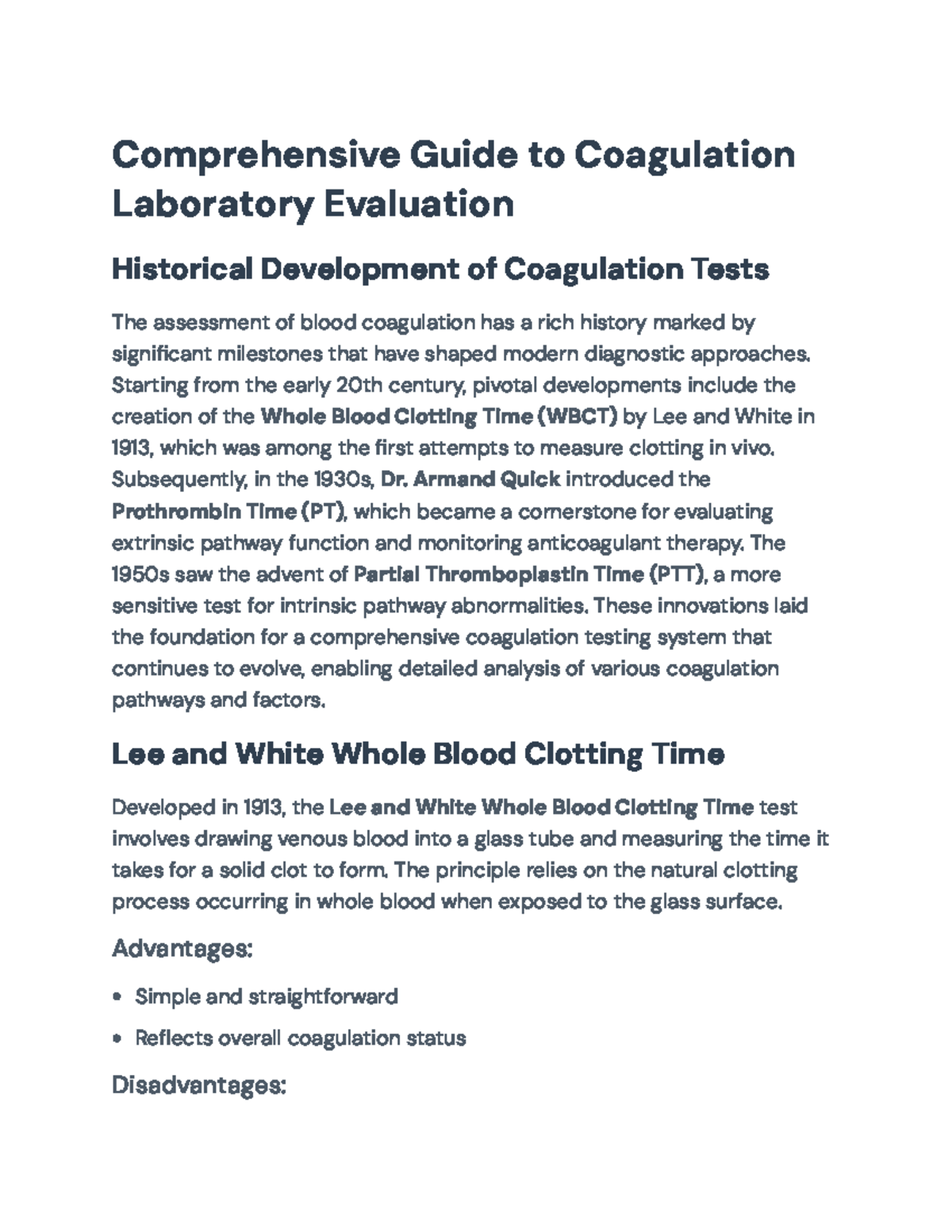 Comprehensive Guide to Coagulation Tests: Historical Development and ...