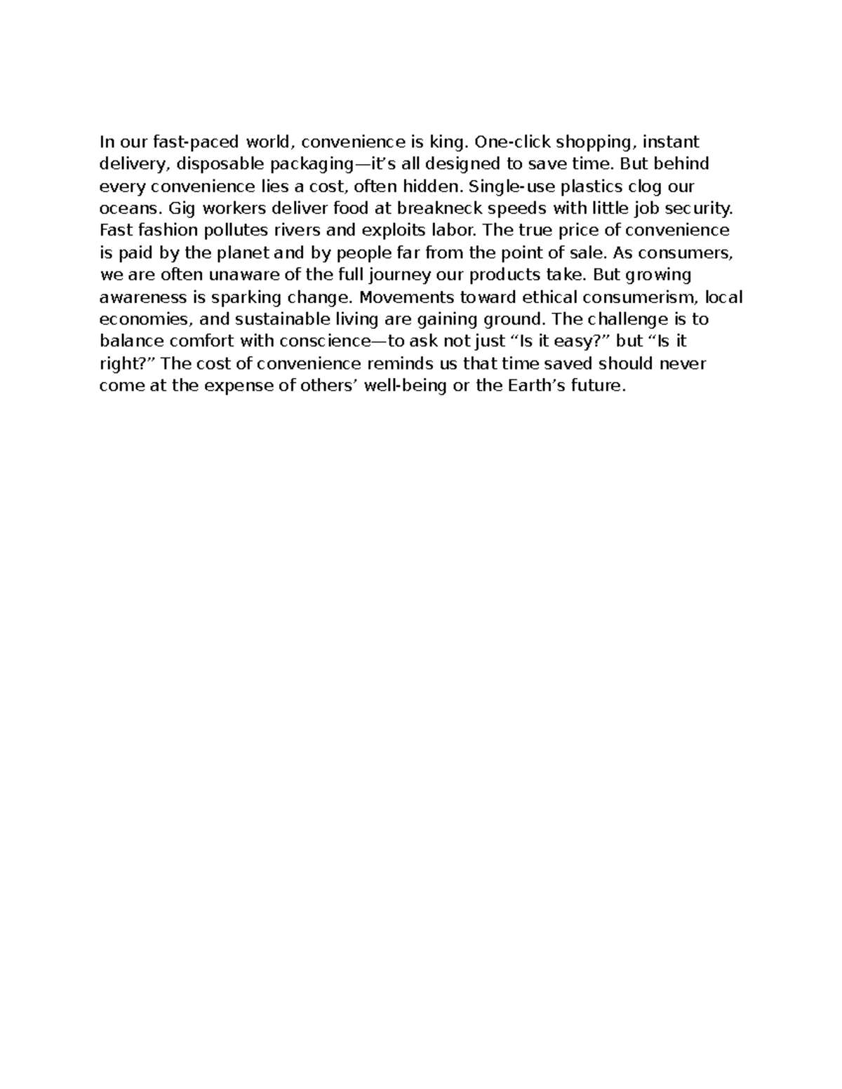 The Hidden Costs of Convenience: A Critical Look at Consumerism - Studocu