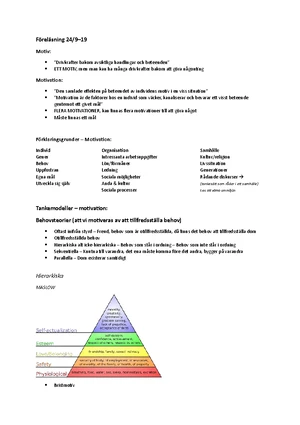 Motivationsteorier - Föreläsning 24/9– Motiv: ”Drivkrafter bakom ...
