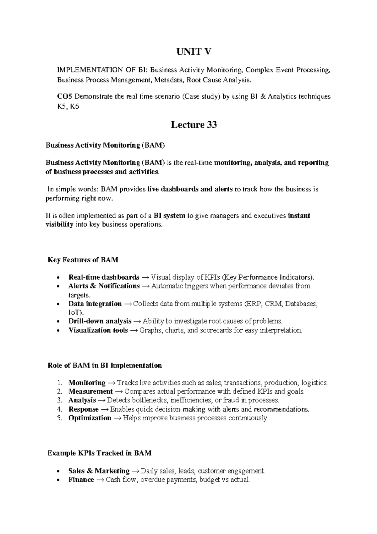 BI&A Unit 5: Case Study on Business Activity Monitoring & Process ...