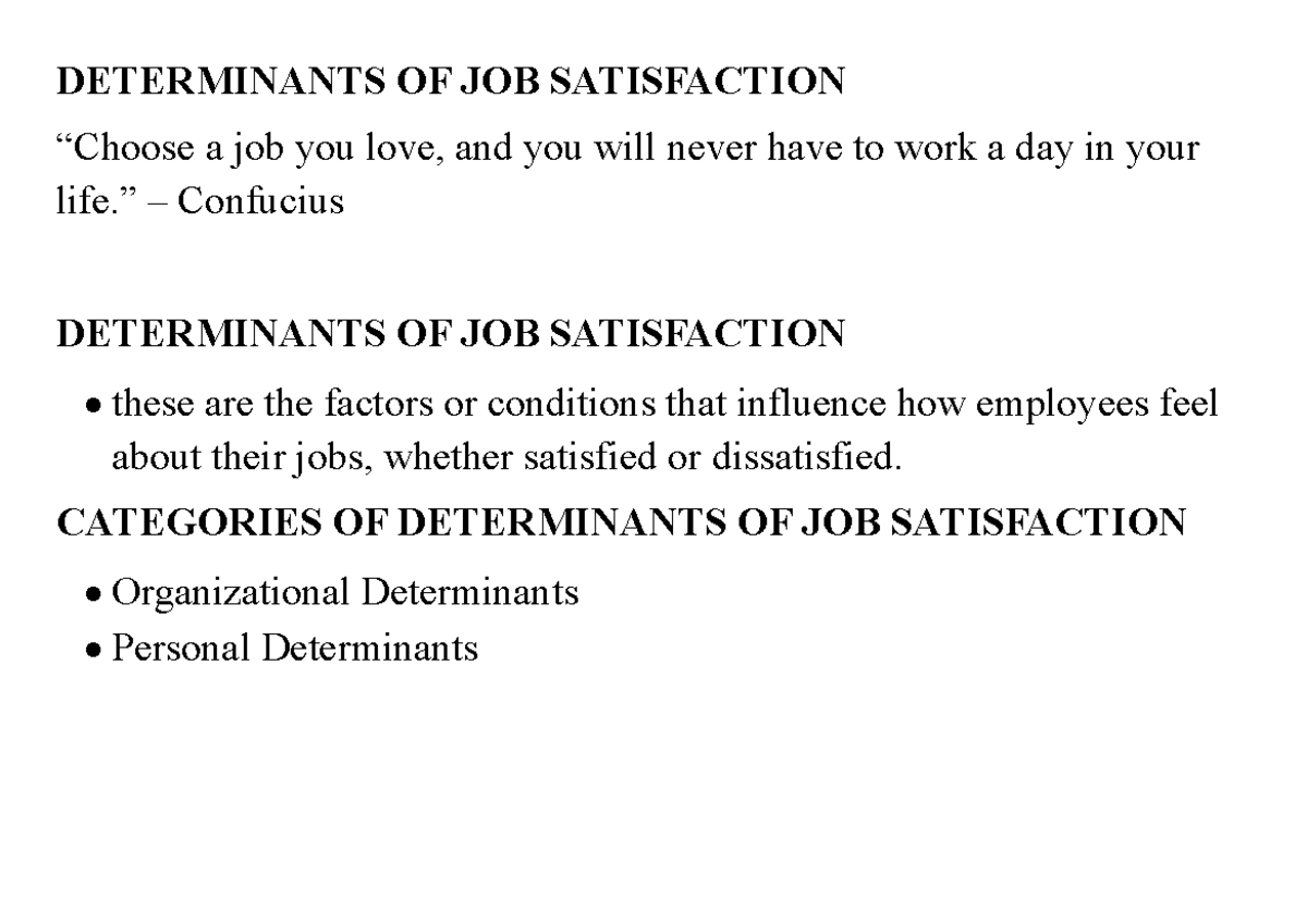 Determinants of Job Satisfaction: Key Factors and Insights - Studocu
