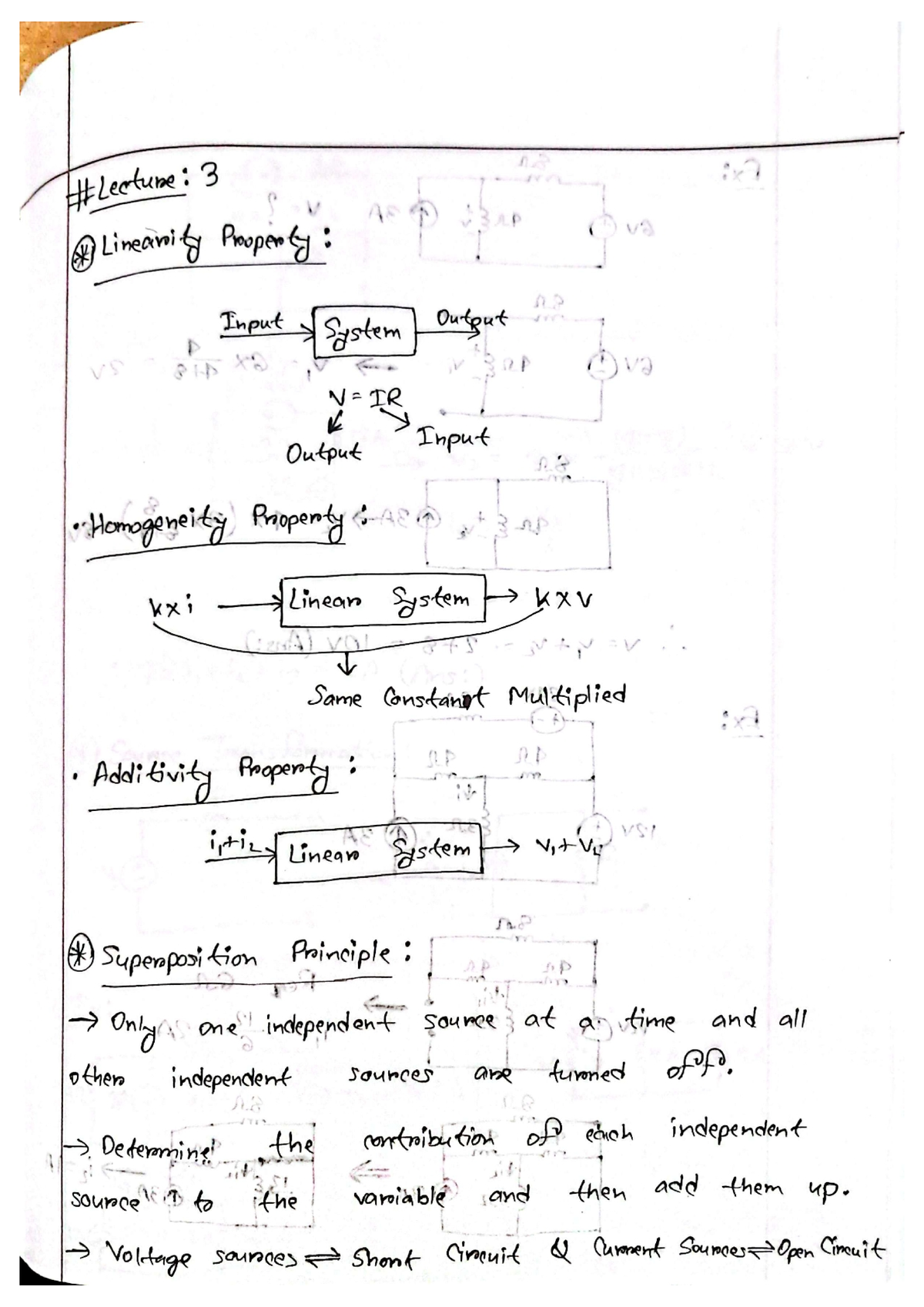 EEE Lecture 3, 4, 5 Notes: Linearity & Superposition Principles - Studocu
