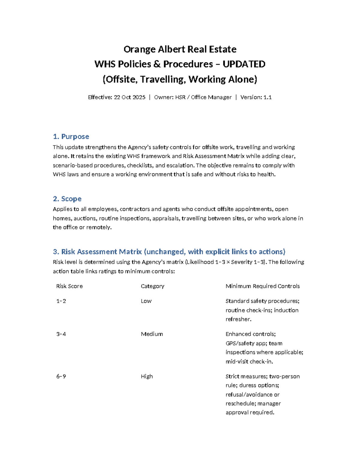 Orange Albert Real Estate WHS Policies & Procedures Update (2025) - Studocu