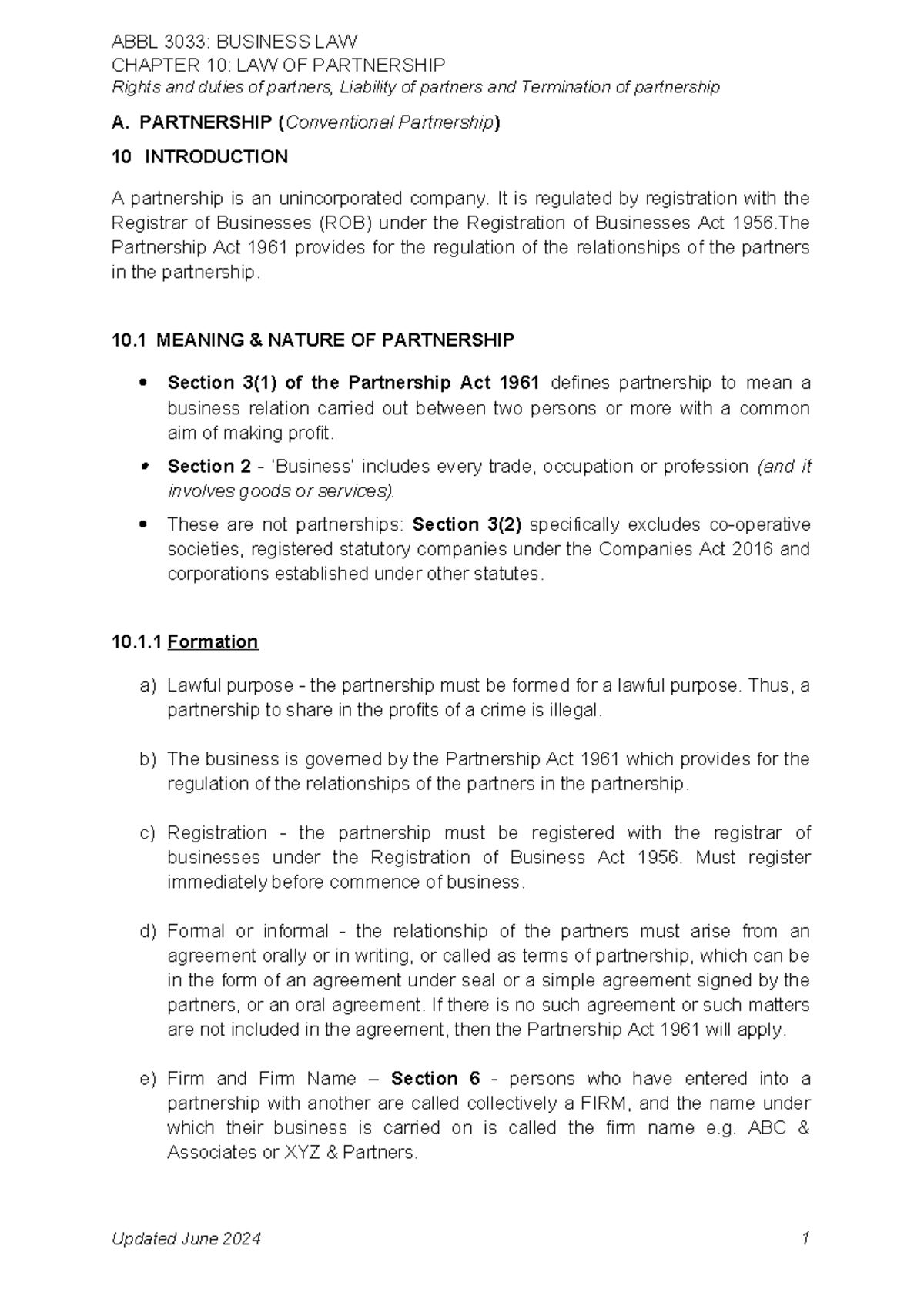Chapter 10 LAW OF Partnership - CHAPTER 10: LAW OF PARTNERSHIP Rights ...
