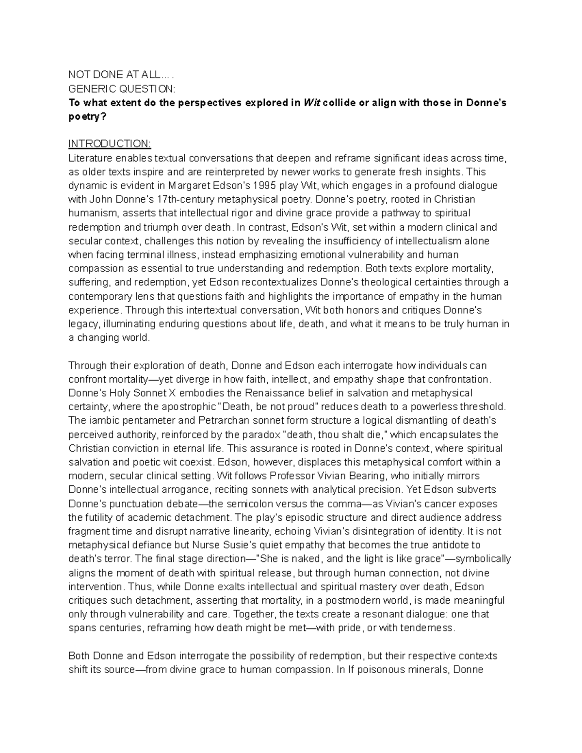 MOD A Essay: Exploring Perspectives in Wit and Metaphysical Poetry ...