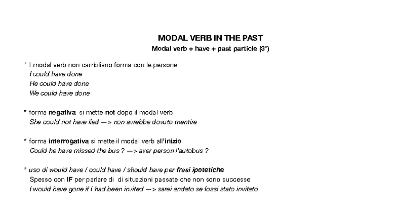 MODAL VERBS IN THE PAST: NOTES AND EXAMPLES - Studocu