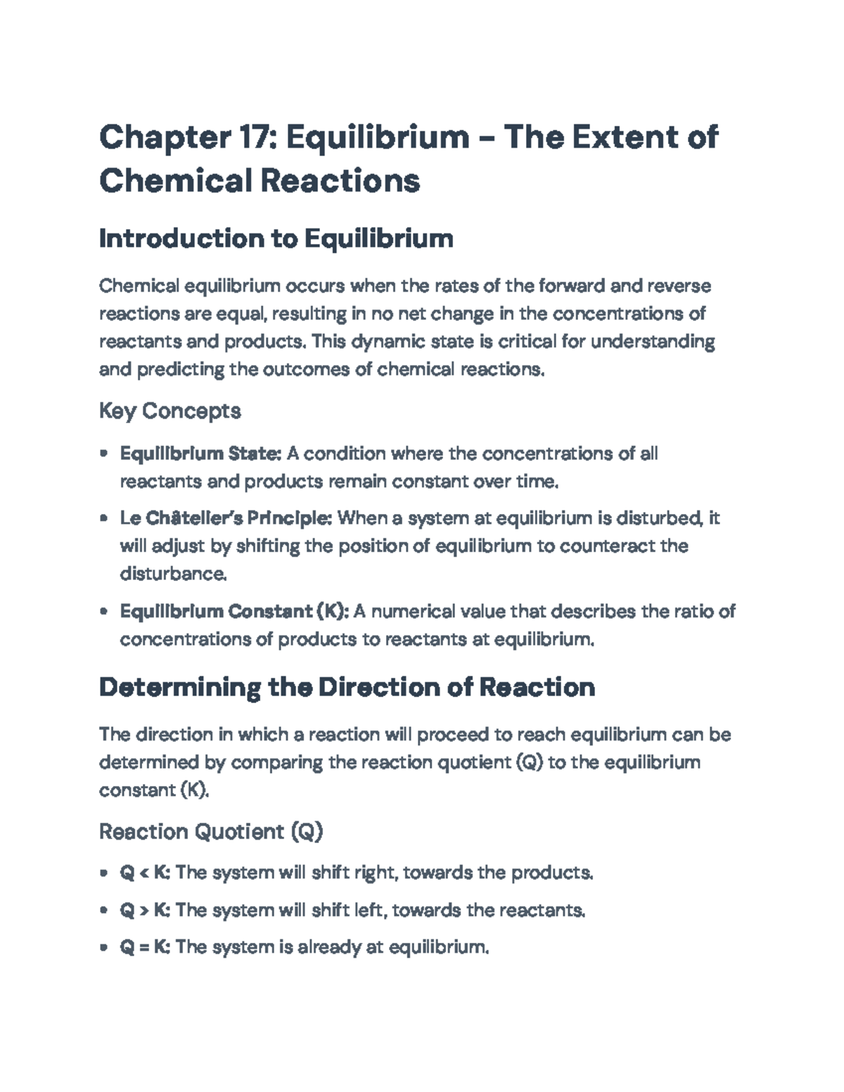 Equilibrium Concepts and Application in Chemical Reactions (CHEM 101 ...