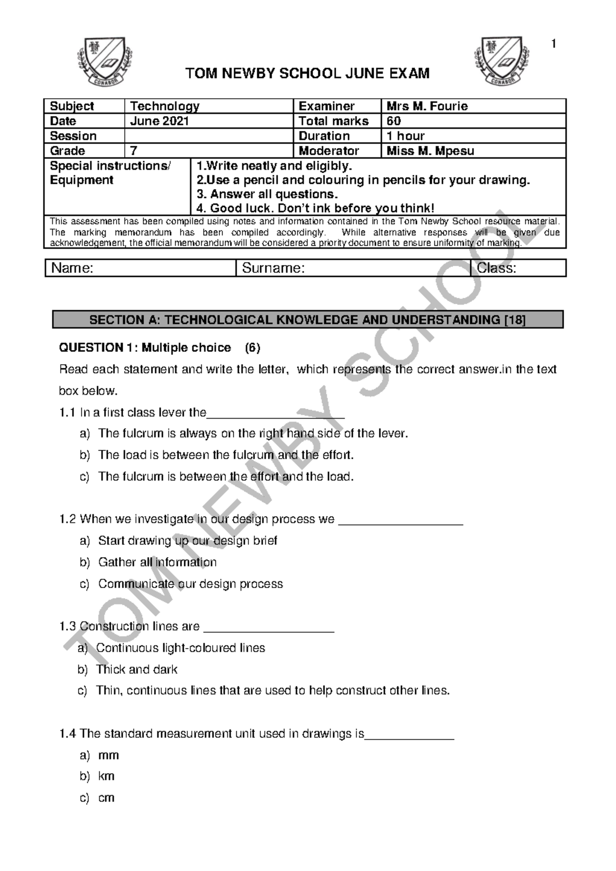 Grade 7 Technology June Exam - Tom Newby School 2021 - Studocu