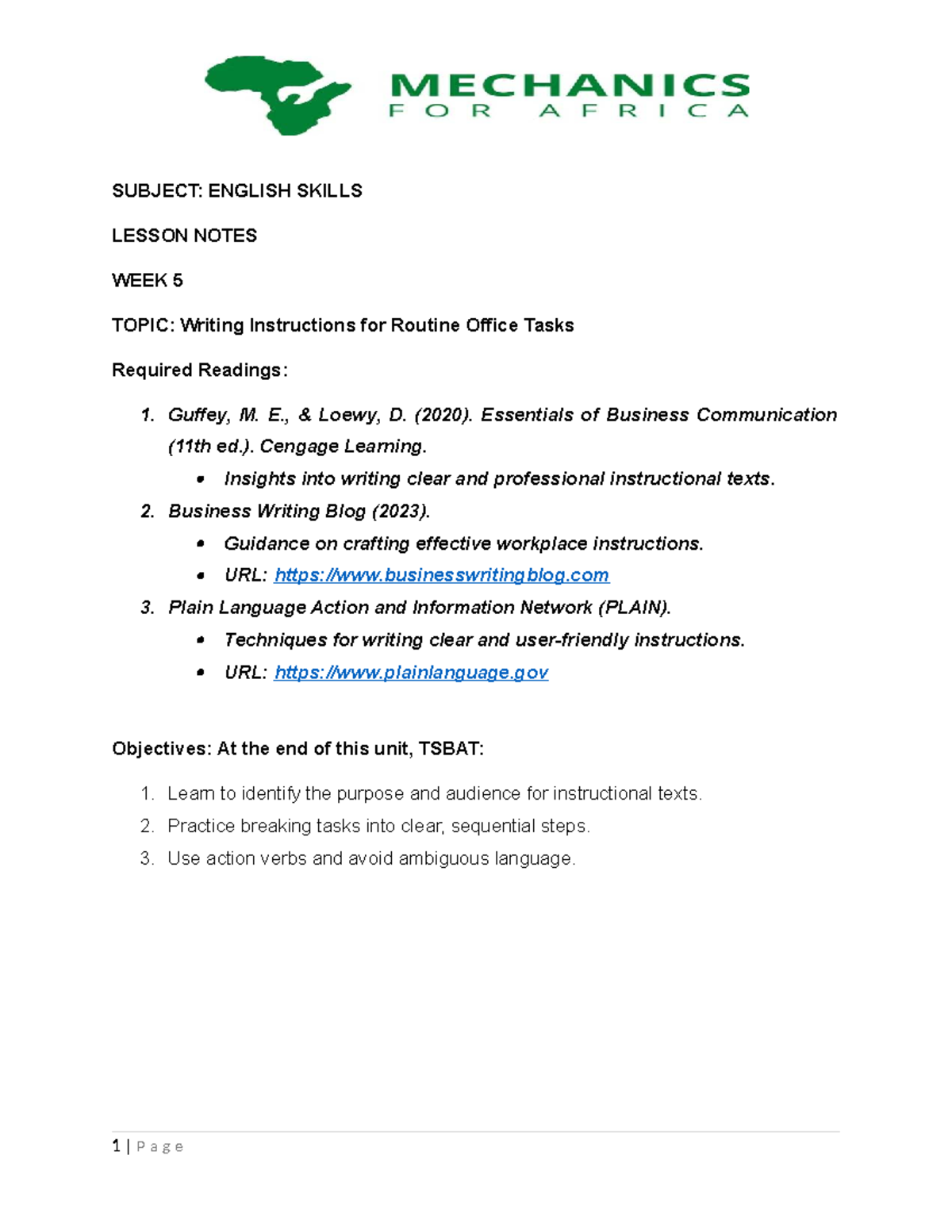 Writing Instructions for Routine Office Tasks - ENG SKILLS - WEEK 5 ...