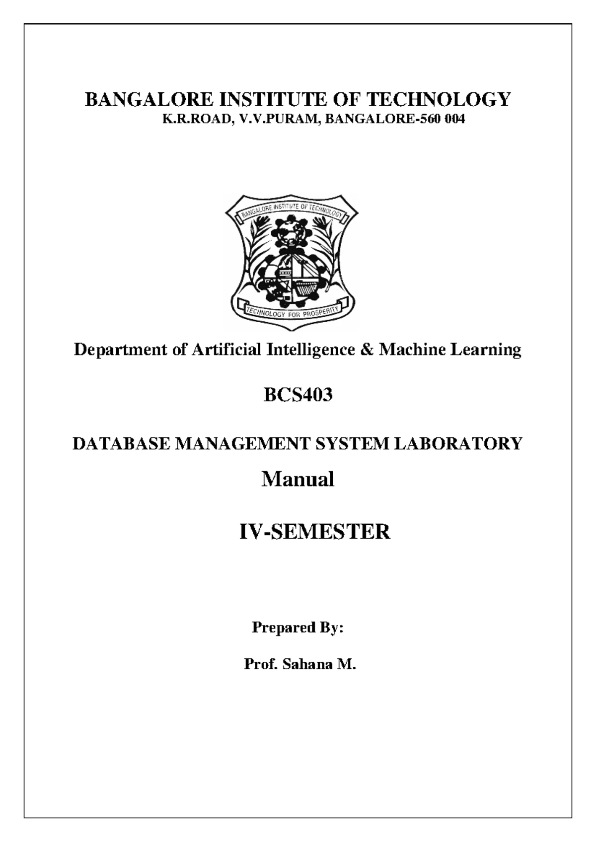 BCS403 - Lab - DATABASE MANAGEMENT SYSTEM Semester 4 Course Code BCS403 ...