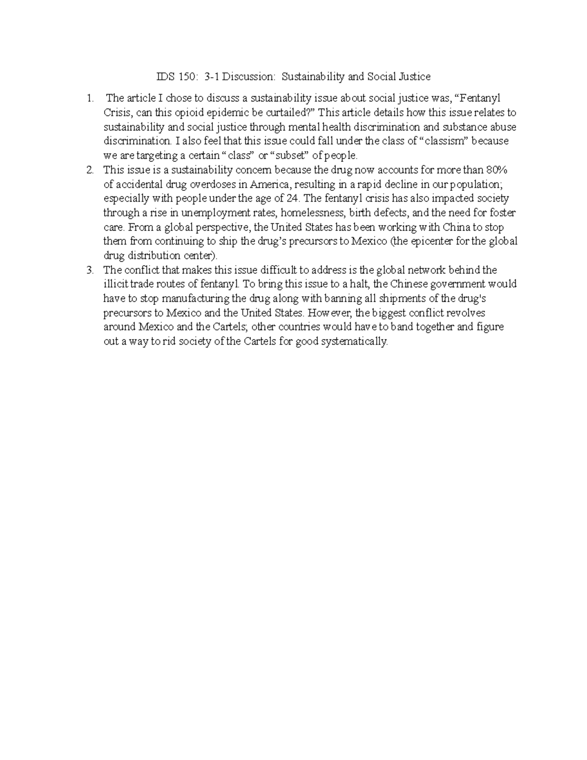 IDS 150: Discussion on Sustainability & Social Justice Issues - Studocu