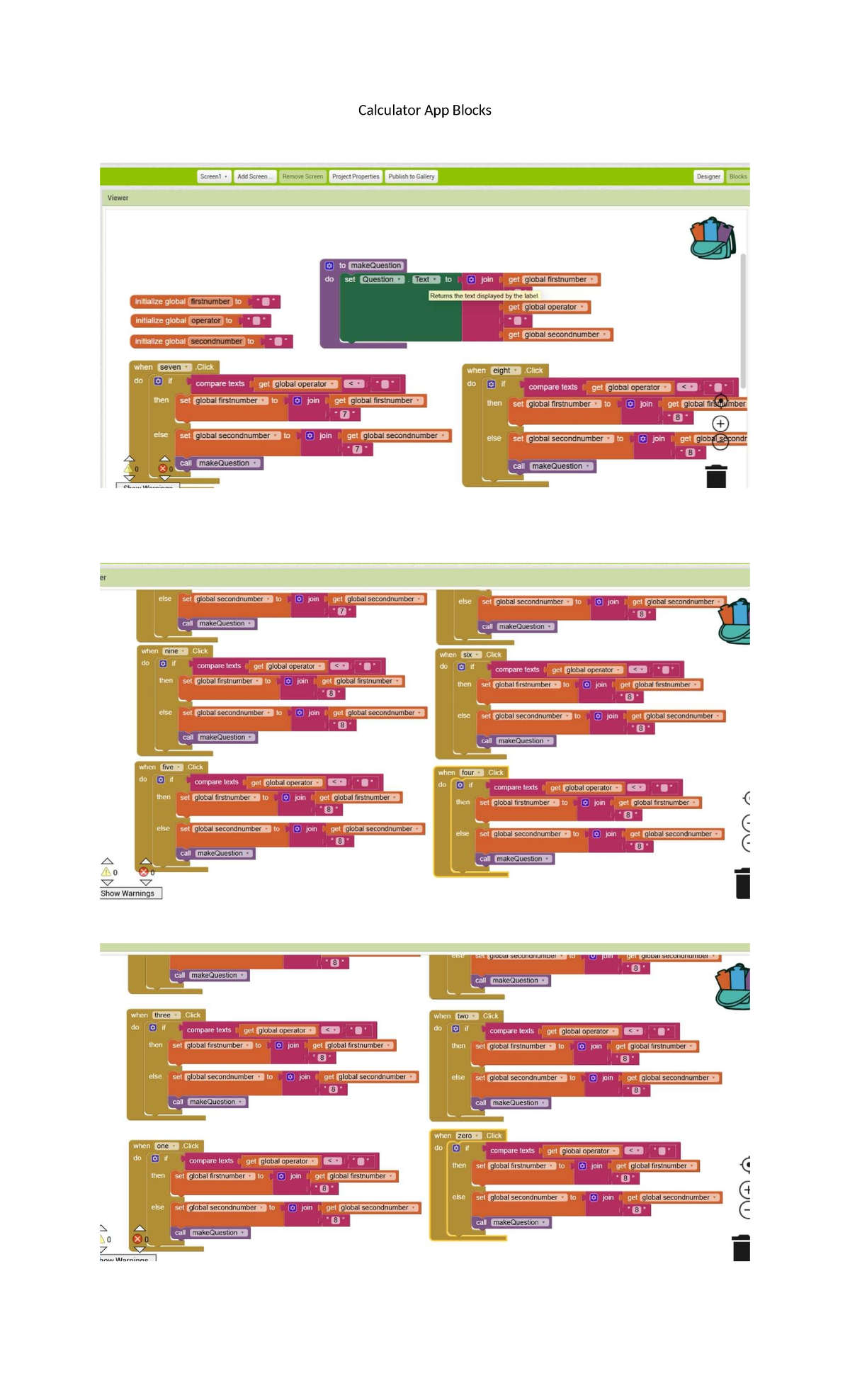 Calculator App Blocks: Screen1 Project Overview and Functionality - Studocu
