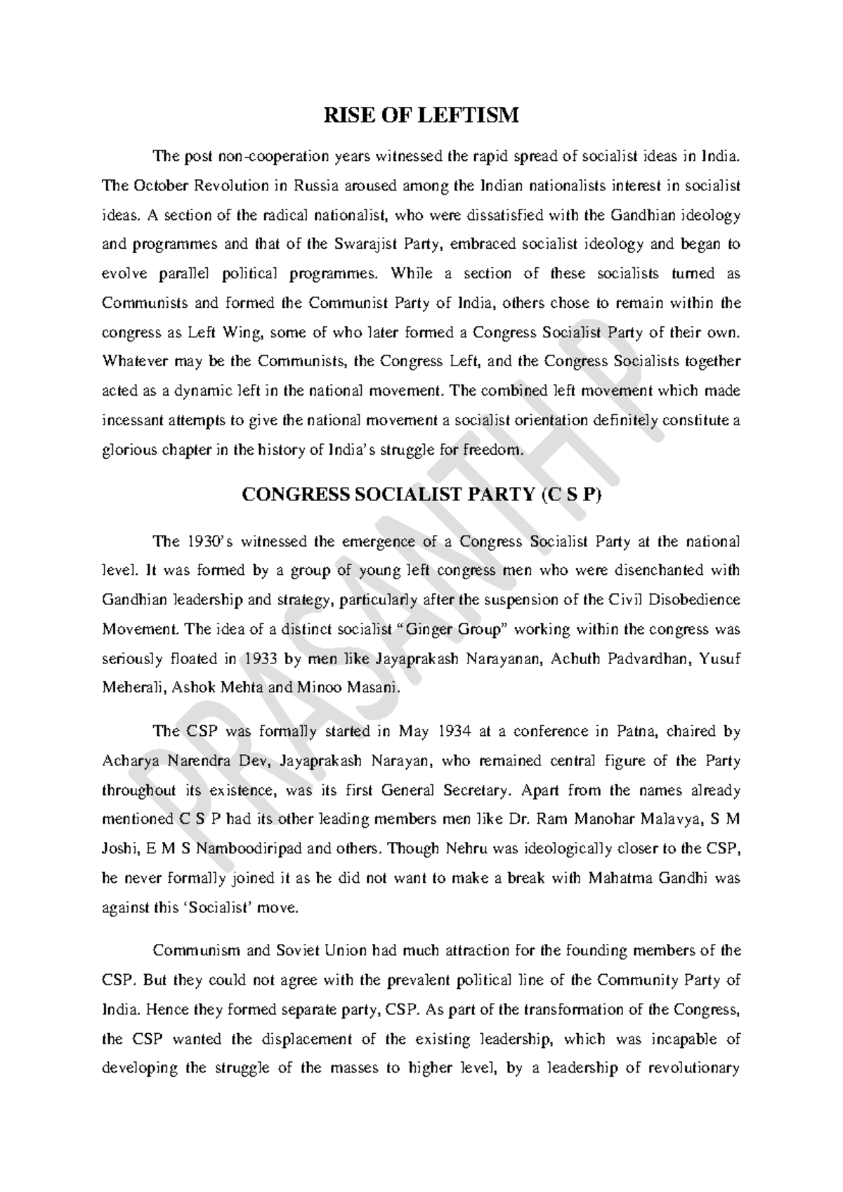 CSP and the Rise of Leftism - Lecture Notes 4 - Studocu