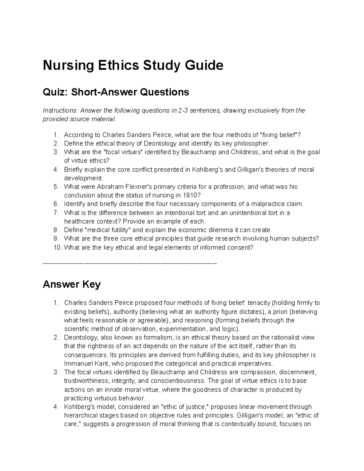 NUR 305 Nursing Ethics Study Guide: Key Concepts & Practice Questions ...