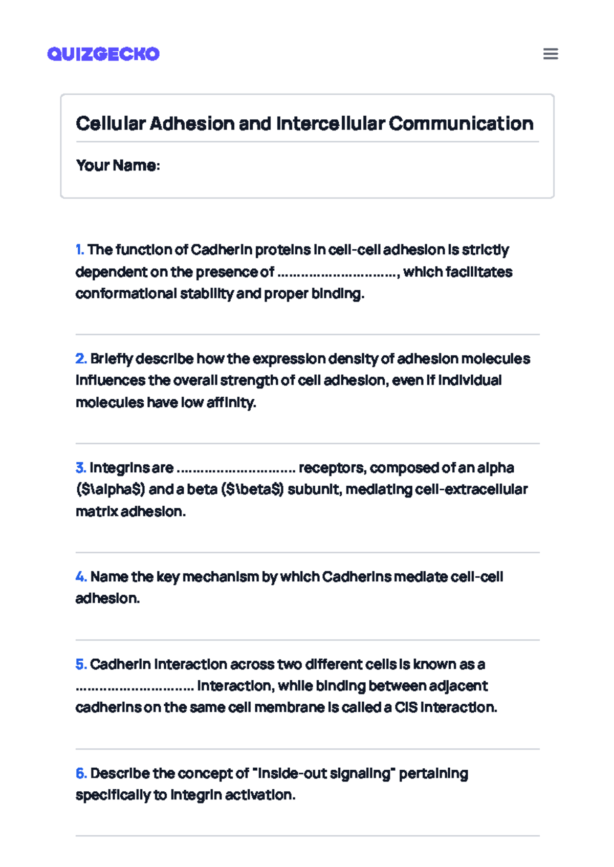 Cellular Adhesion & Intercellular Communication: Key Concepts and ...
