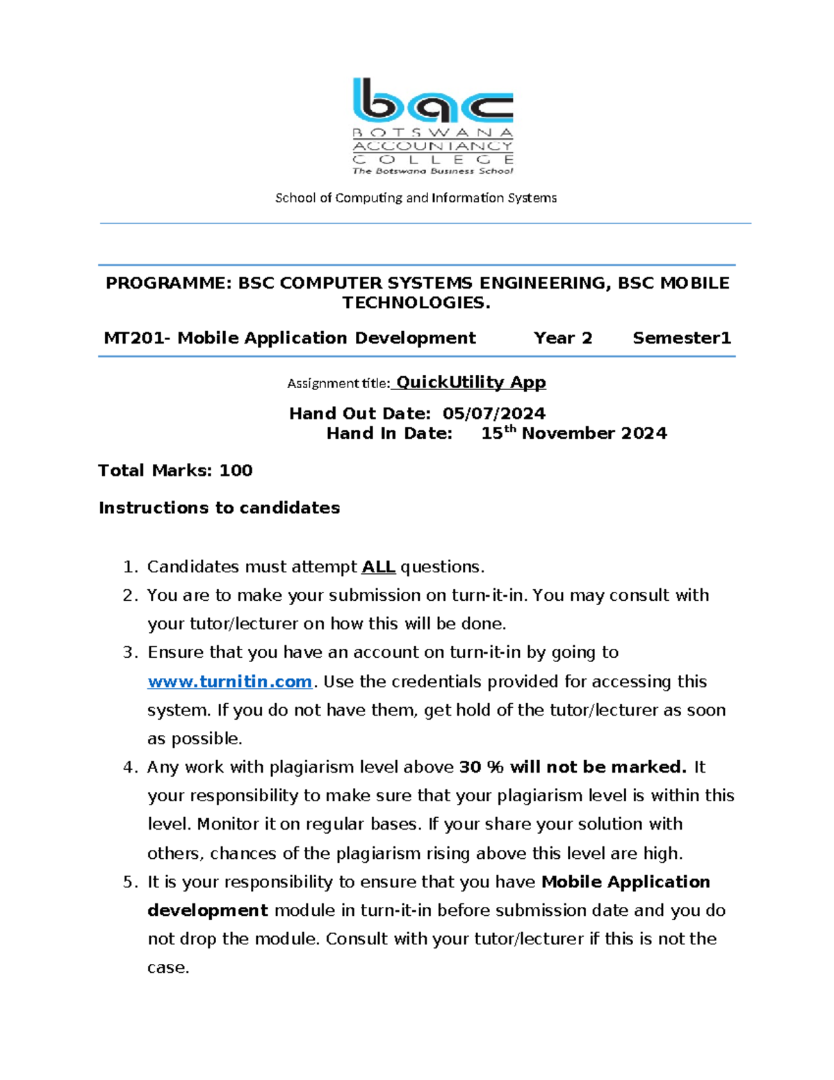 MAD Assignment Semester 1 2024 Final - School of Computing and Information Systems PROGRAMME ...
