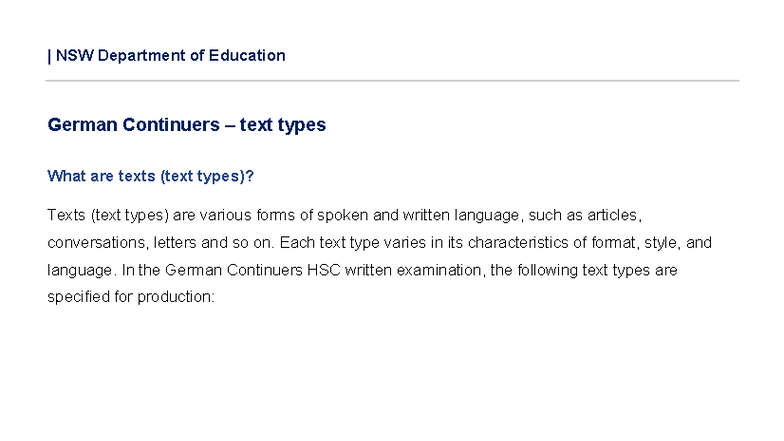 German Continuers Text Types Guide (NSW) - Studocu