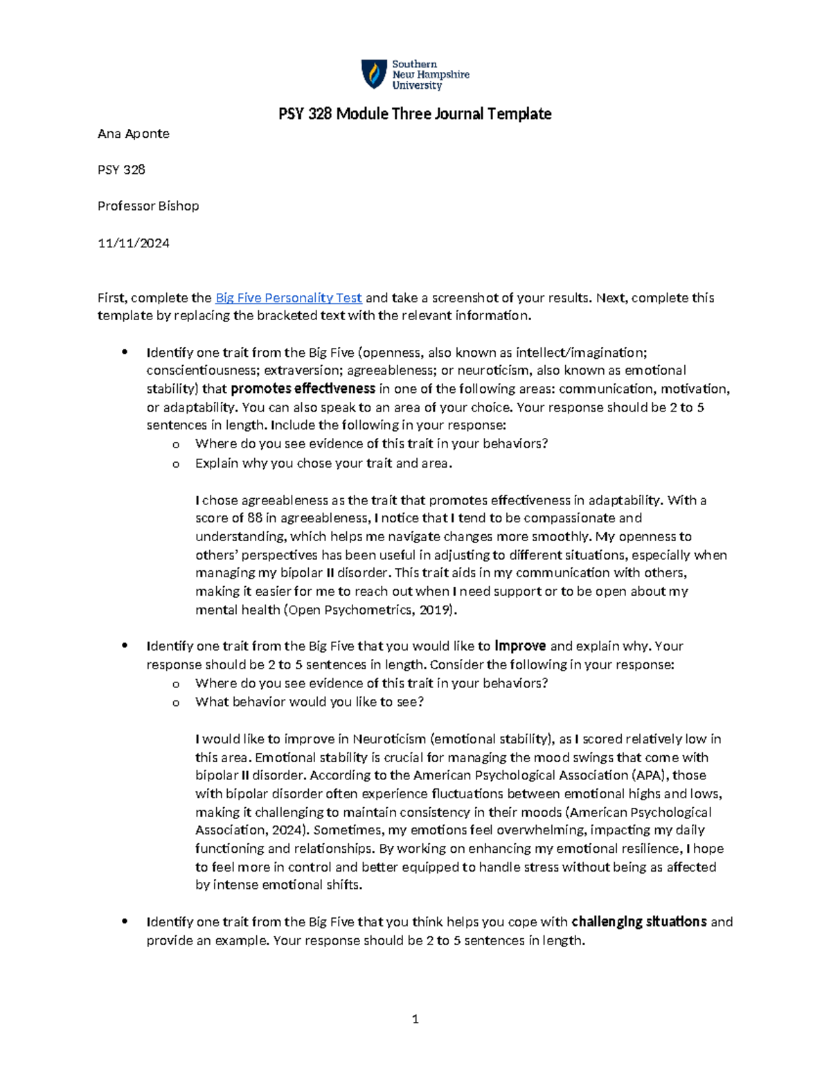 PSY 328 Module Three Journal Template - PSY 328 Module Three Journal ...