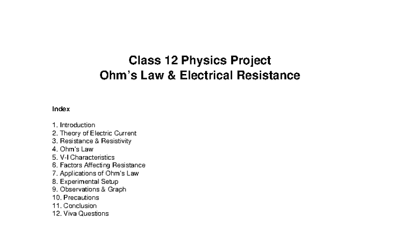 Class 12 Physics Project: Ohm's Law & Electrical Resistance - Studocu