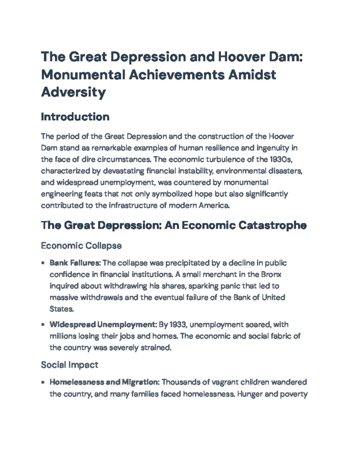 The Great Depression & Hoover Dam: Resilience in Adversity Analysis ...
