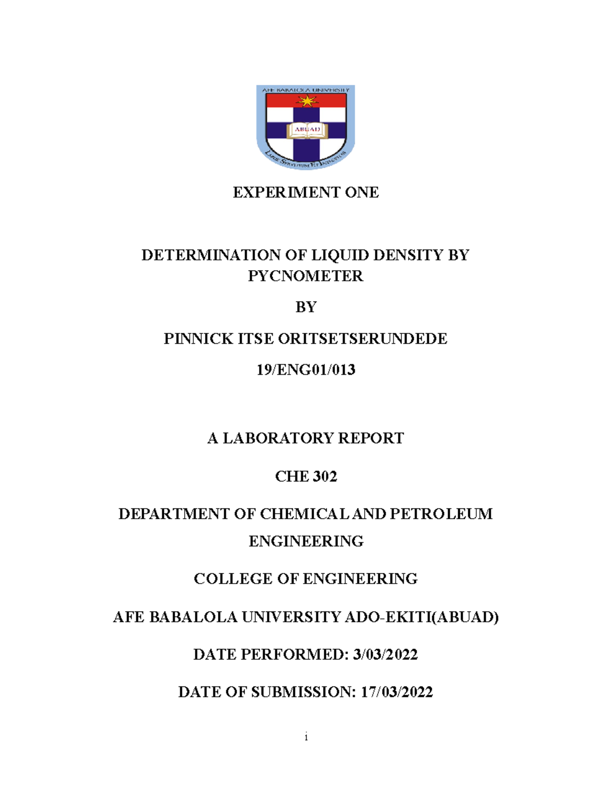 Experiment 1 - how to determine the density of a liquid using a ...