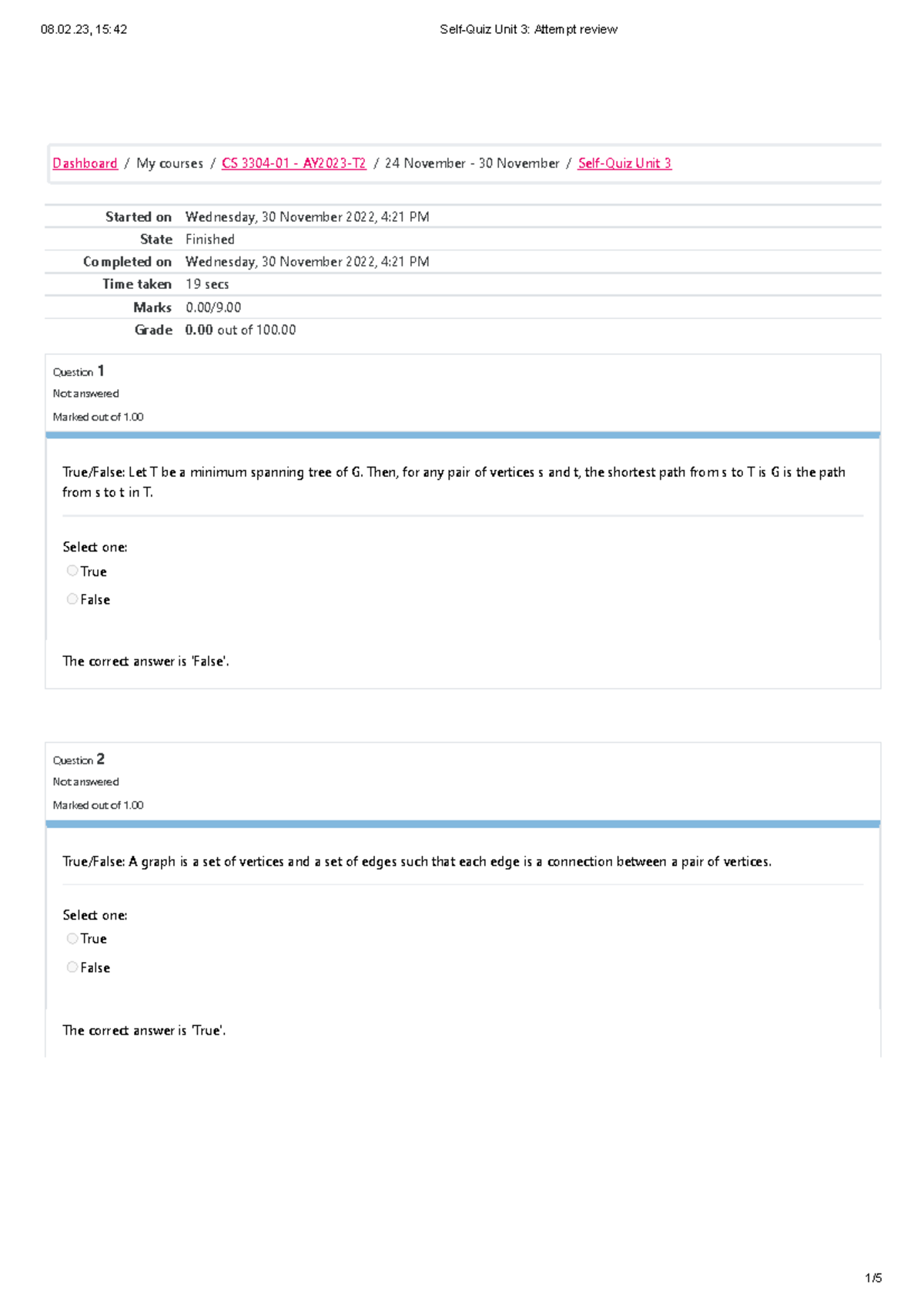 CS 3304 Self Quiz - Analysis of Algorithms Unit 3 Review - Studocu