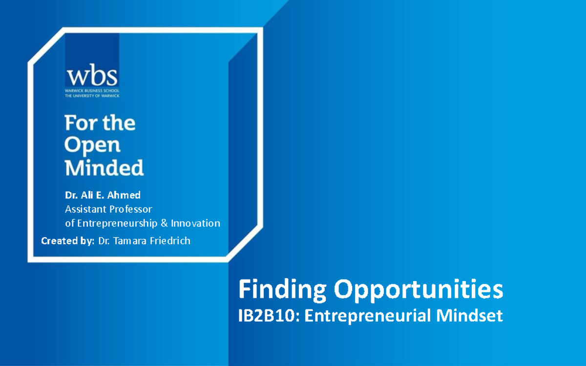 IB2B10 Week 2: Exploring Entrepreneurial Opportunities - Studocu