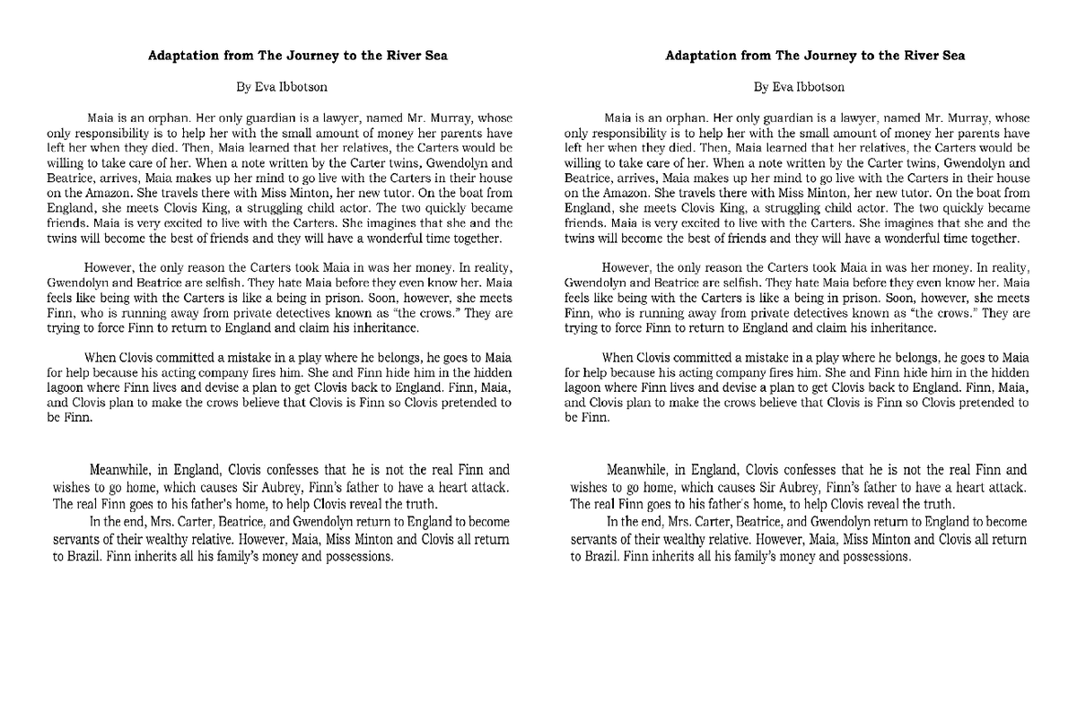 Adaptation of "The Journey to the River Sea" - Analysis & Summary - Studocu