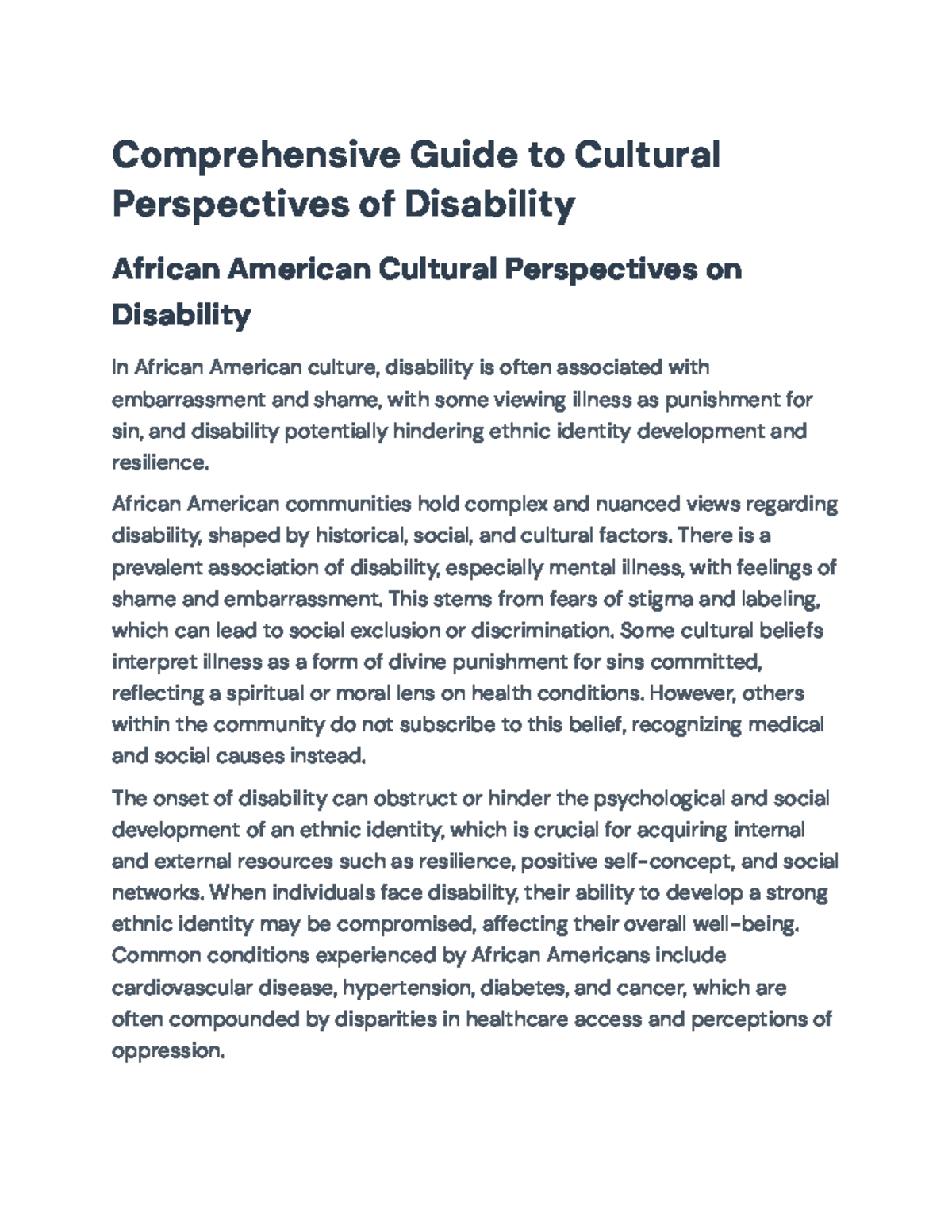 Cultural Perspectives of Disability: African American Insights ...