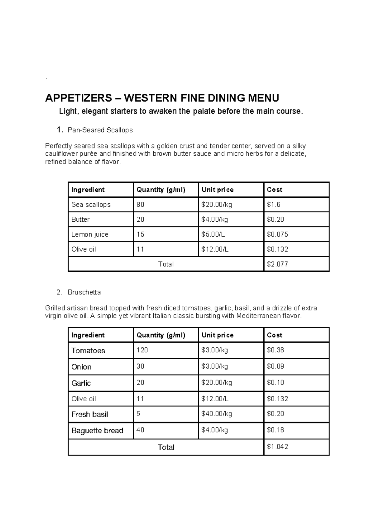FBM - Western Fine Dining Appetizers & Soups Menu - Studocu