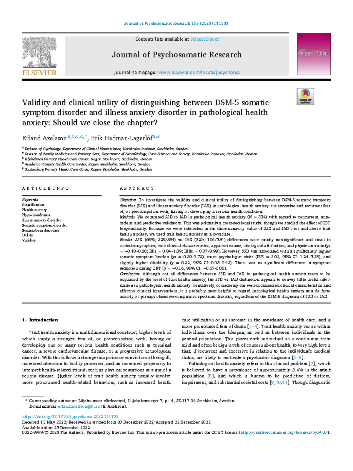 Validity and Clinical Utility of SSD vs. IAD in Pathological Health ...