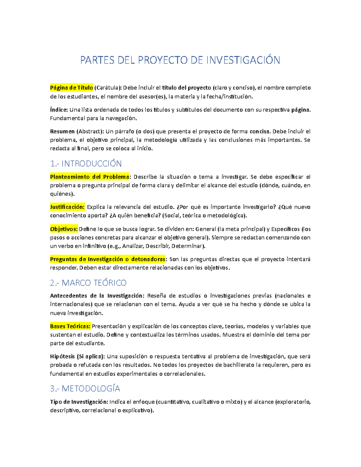 Partes del Proyecto de Investigación: Guía Completa y Estructura - Studocu