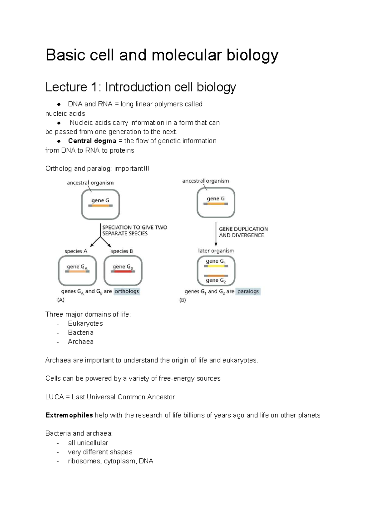 Basic Cell and Molecular Biology Lecture 1: Introduction to Cell ...