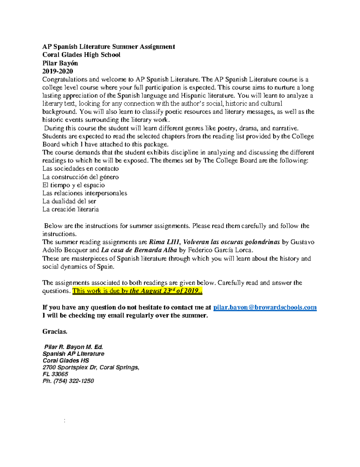 AP Spanish Literature Summer Assignment - The AP Spanish Literature ...