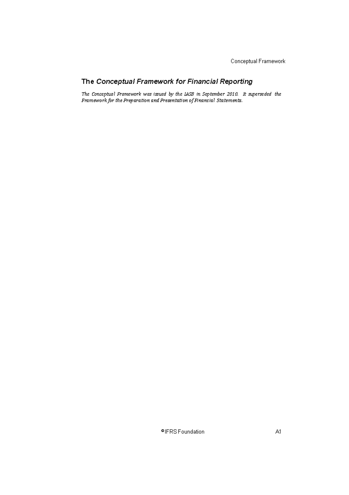 The Conceptual Framework for Financial Reporting (IFRS 2010) Summary ...