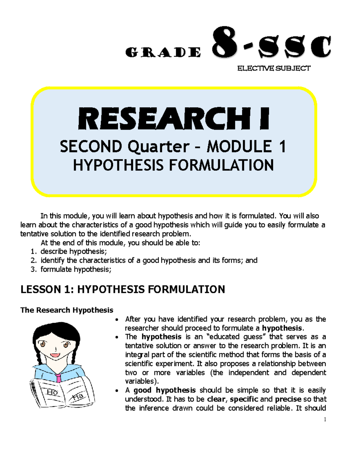 Q2-M1: Research I - Hypothesis Formulation Guide & Exercises - Studocu