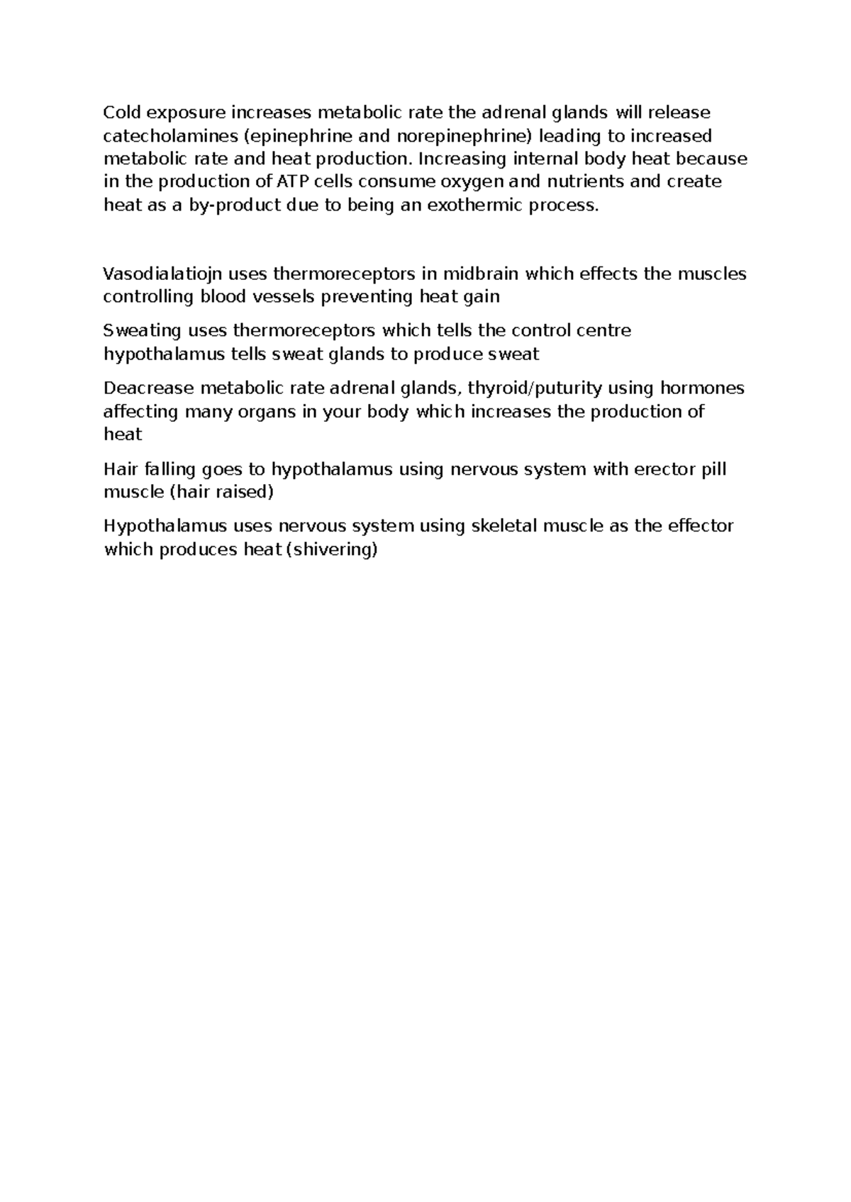 Cold Exposure & Metabolic Rate: Adrenal Gland Response - Studocu