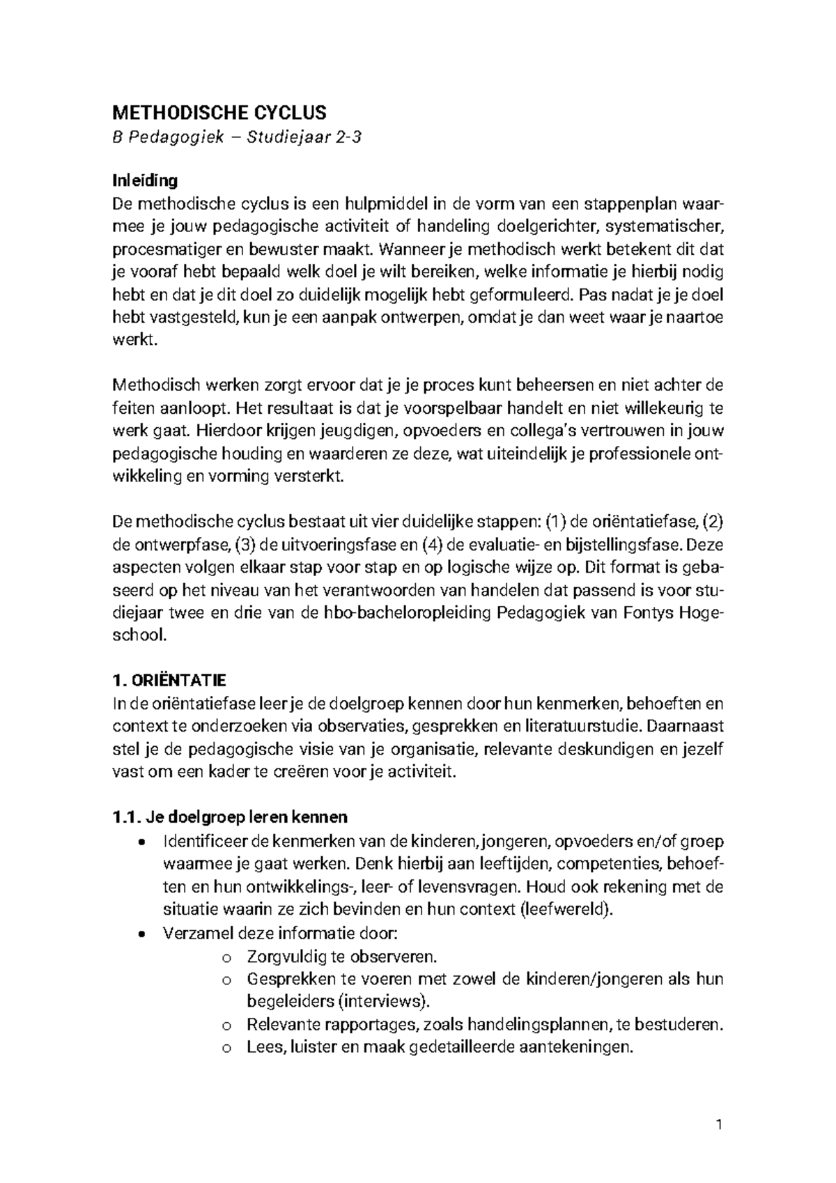 Methodische Cyclus in Pedagogiek - Studiejaar 2-3 (HBO-Bachelor ...