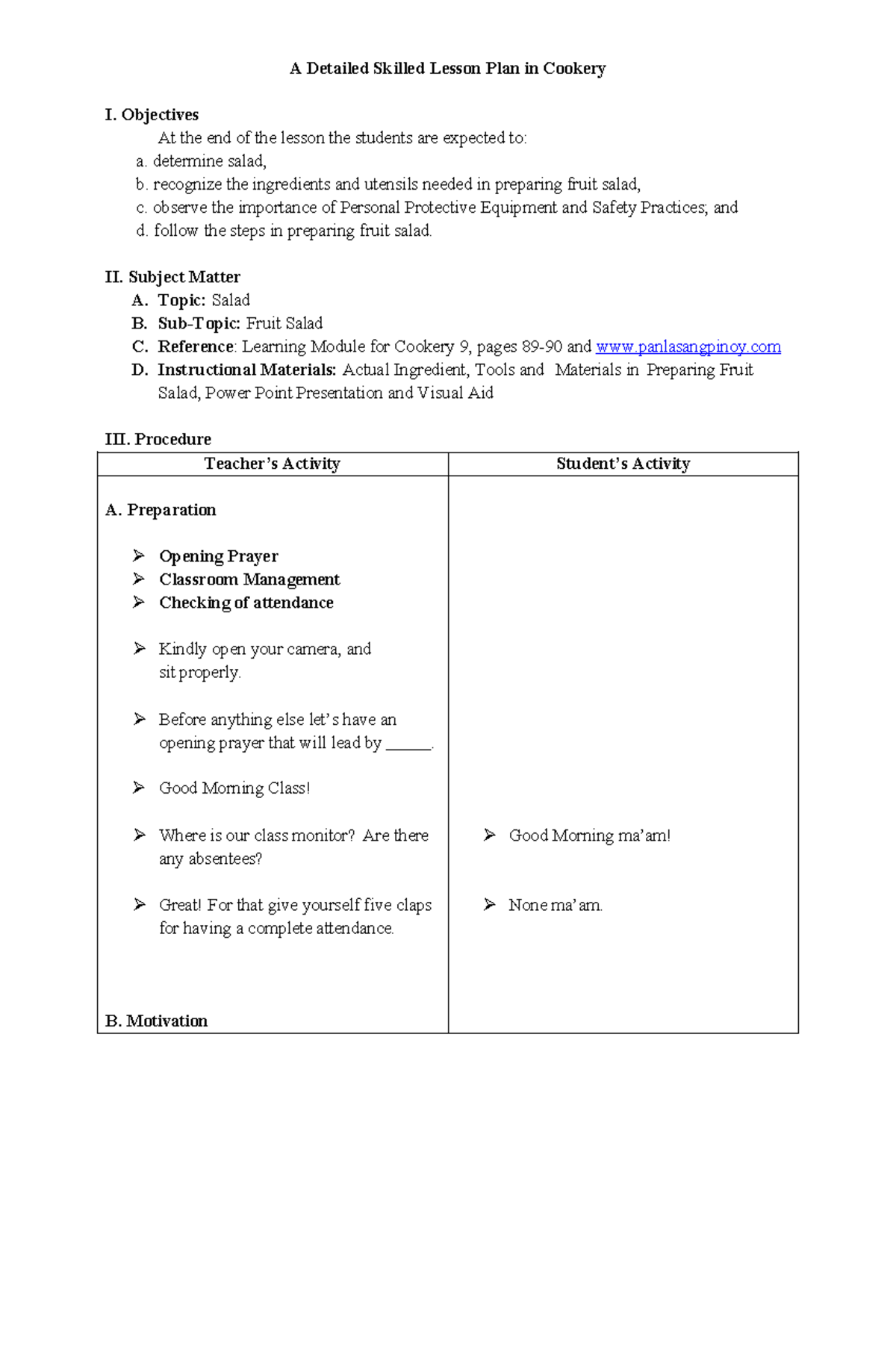 Salad - nottess - A Detailed Skilled Lesson Plan in Cookery I ...