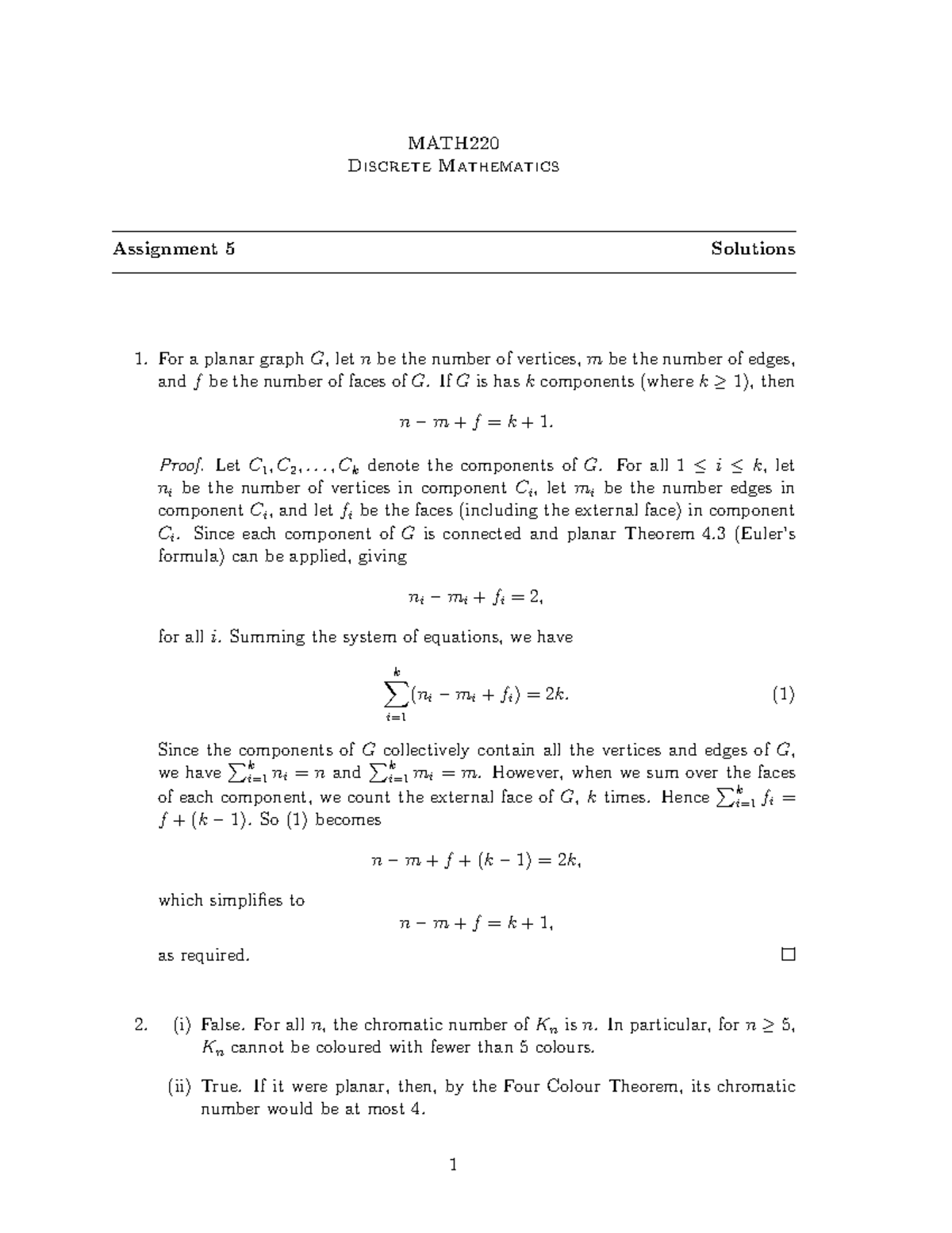 MATH220 Discrete Mathematics Assignment 5 Detailed Solutions - Studocu