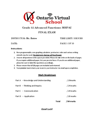 Mathematics - Grade: 12 - High School - Canada - Studocu