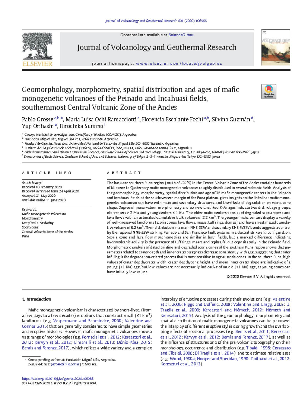 Geomorphology and Ages of Mafic Monogenetic Volcanoes in CVZ (2020 ...