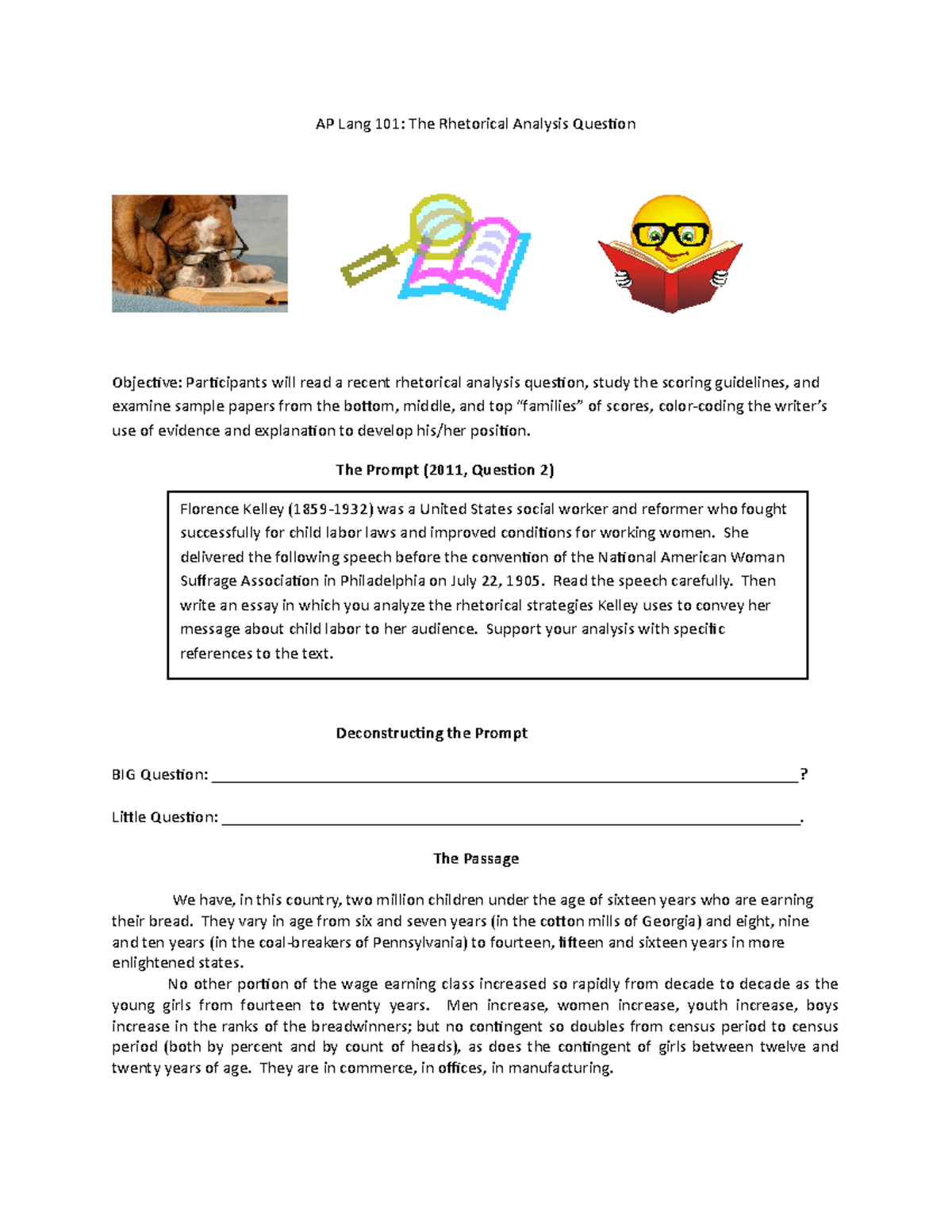 AP Lang 101 - Rhetorical Analysis Practice: Kelley on Child Labor - Studocu