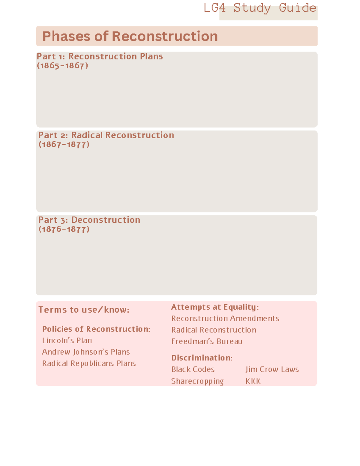 LG4 Study Guide: Phases of Reconstruction & Key Terms - Studocu