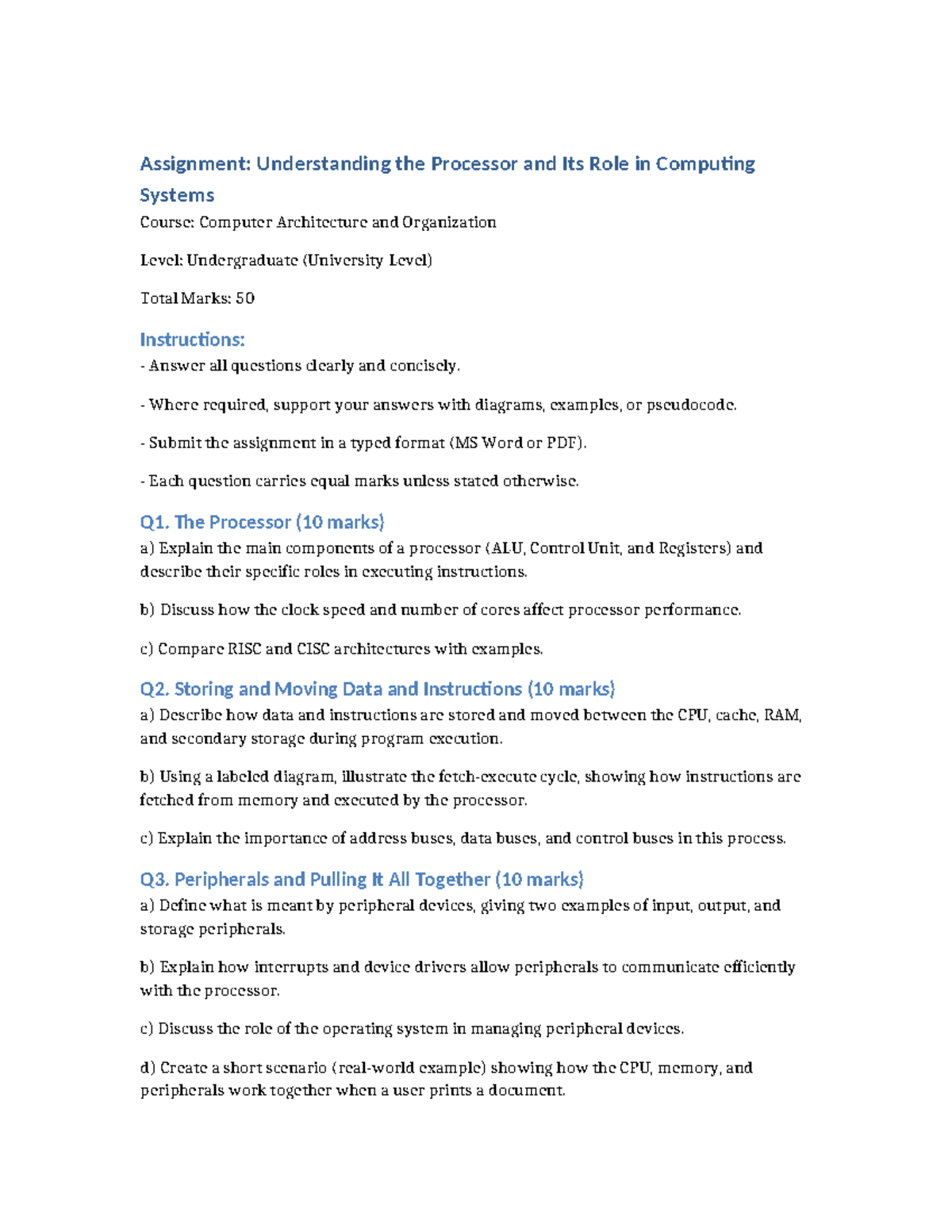 Processor Assignment: Understanding CPU Roles in Computing Systems - Studocu